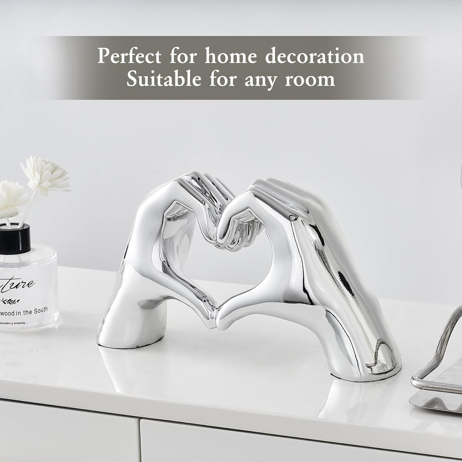 FJS Home Decor Silver Love Heart Hands Statue Modern – liiva-store